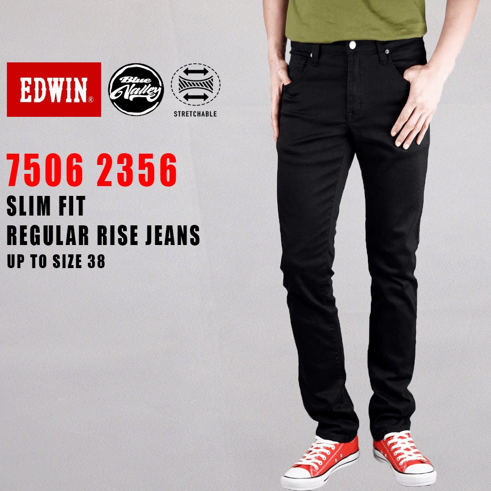 EDWIN 506 Men's Stretchable Slim Fit Jeans 7506 2356-01 (Black ...