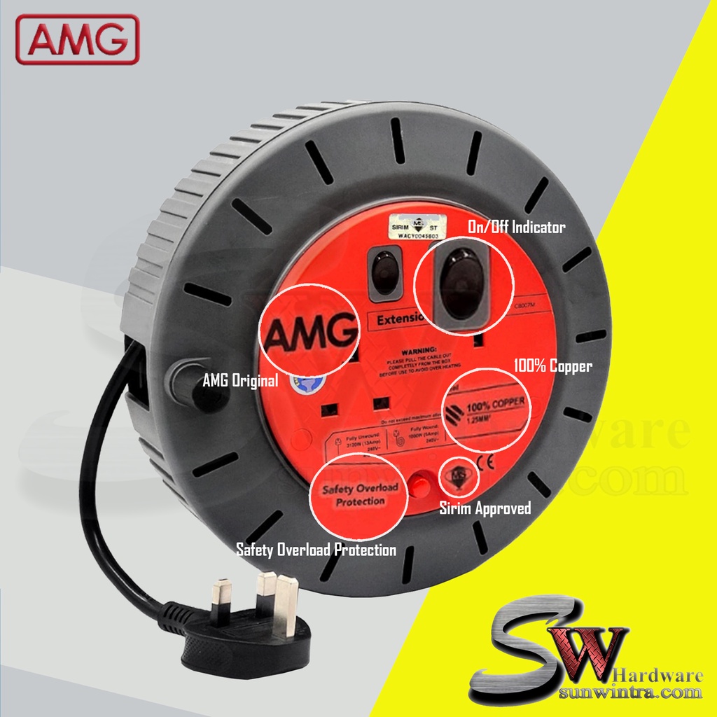 (100% Pure Copper) AMG Extension Reel Cable Reel With 7 Meter Wire | 2 ...