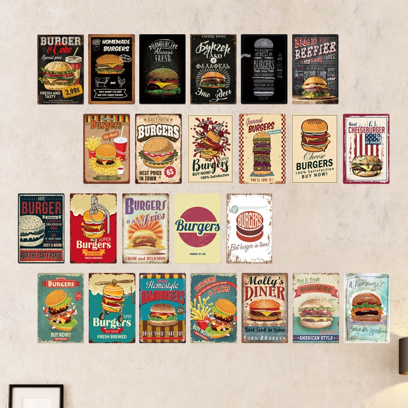 Delicious Hamburger Food Signs Metal Plaques Barbecue Kitchen ...