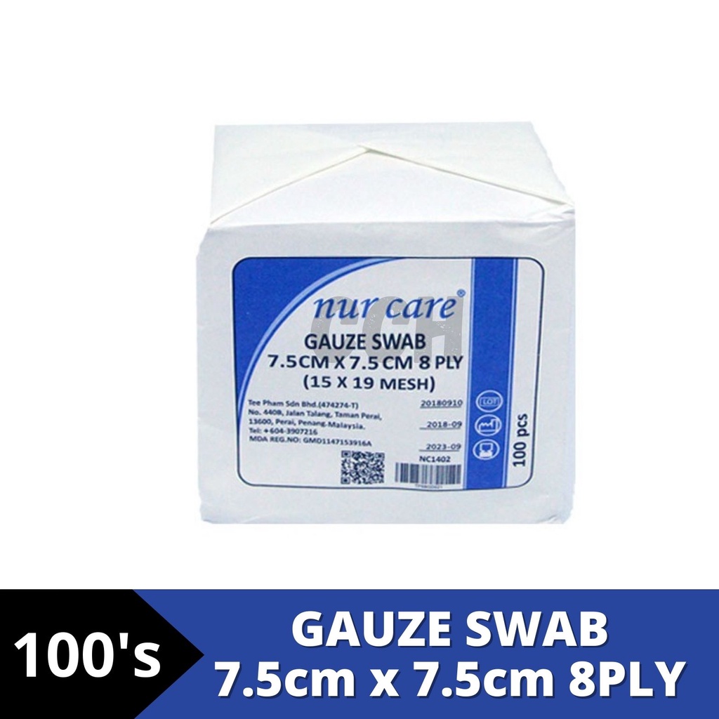 GAUZE SWAB 7.5cm x 7.5cm 8PLY 100pcs (15 x 19 MESH) | Shopee Malaysia