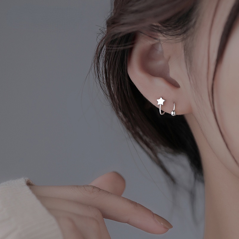 Simple Stud Earrings 925 Silver Ear Ring Five-Pointed Star Love Spring ...