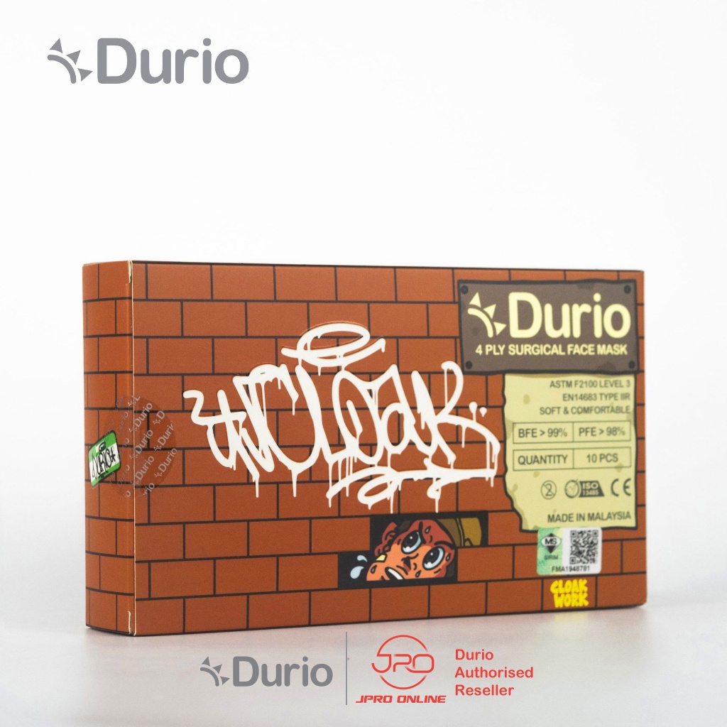 Durio x Cloakwork 4 Ply Surgical Mask Made In Malaysia ASTM F2100 Level ...