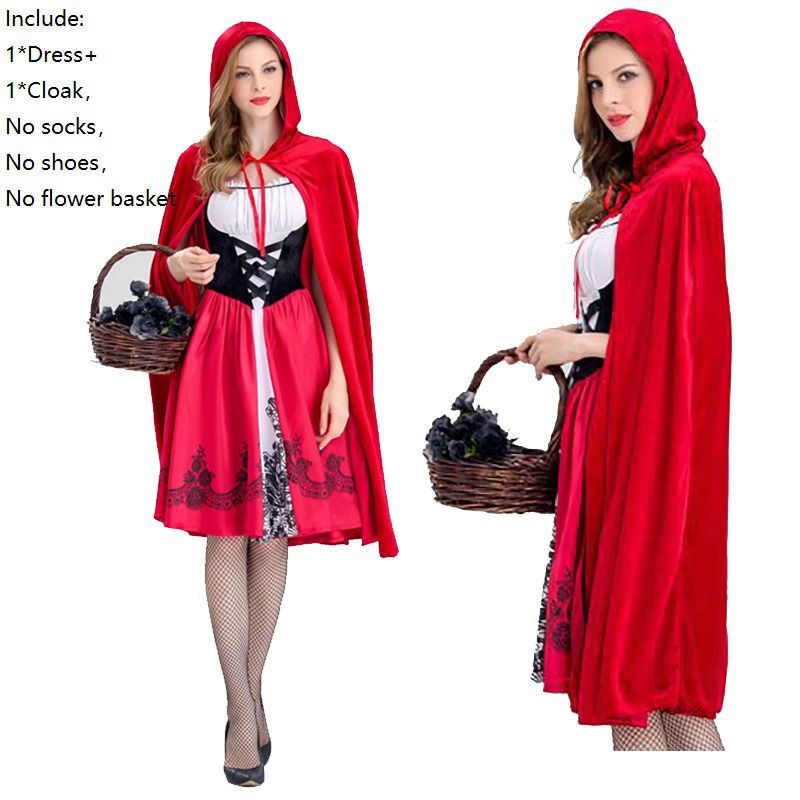 Cosplay Halloween Women Witch Sorceress Dress Little Red Costume Riding ...