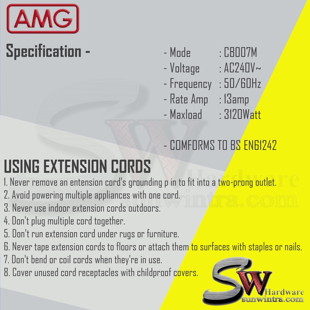 (100% Pure Copper) AMG Extension Reel Cable Reel With 7 Meter Wire | 2 ...