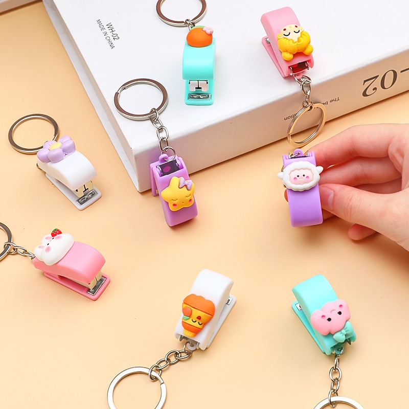 Cartoon Mini Stapler with Keychain Student Office Paper Stapler Test ...