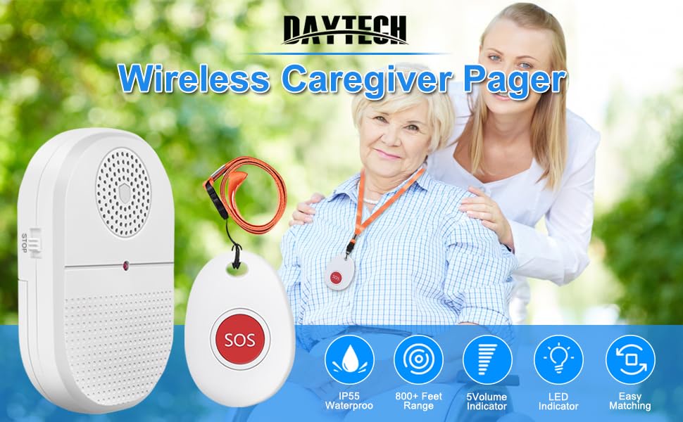 Daytech Wireless Vibration Caregiver Pager Elderly Portable Receiver ...