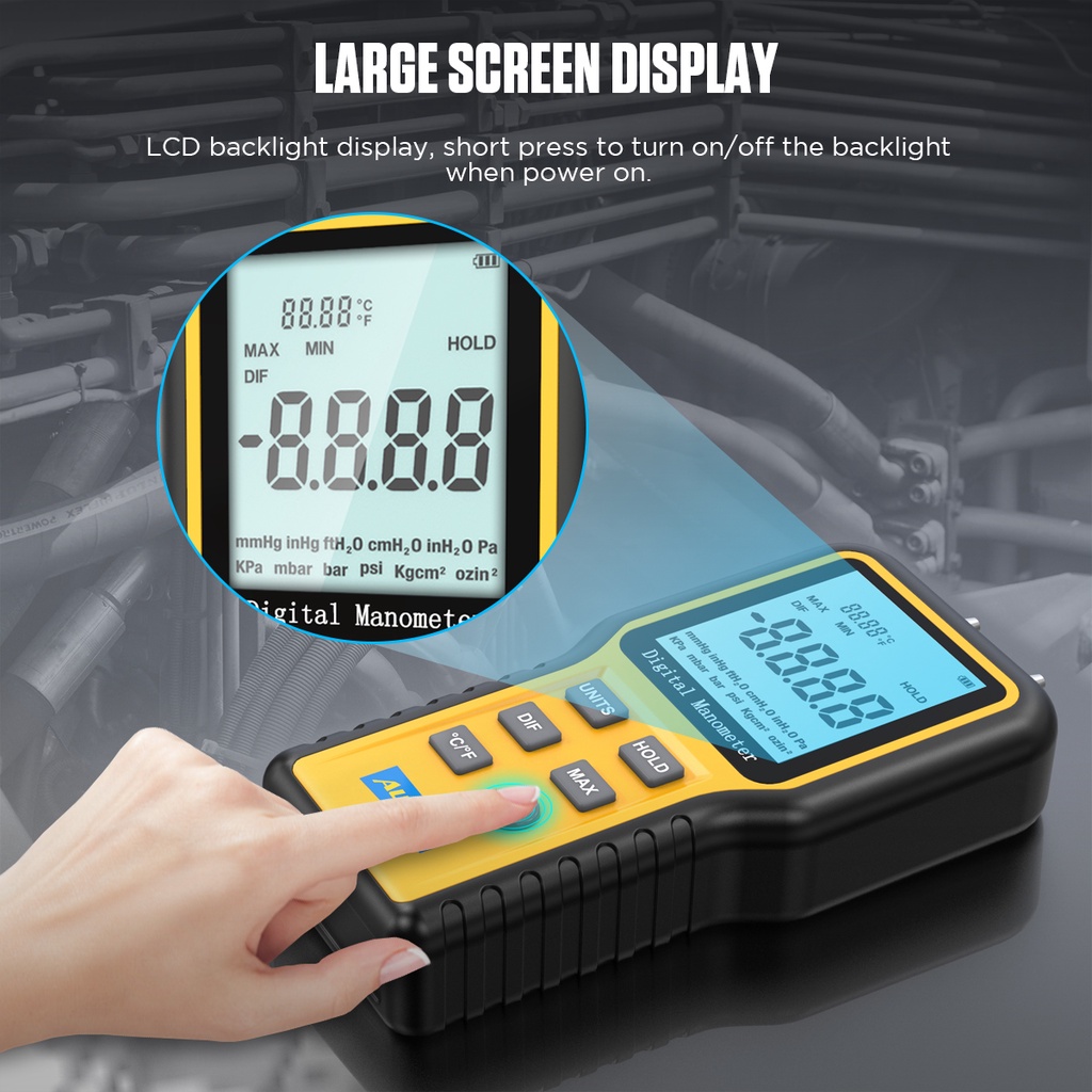 AUTOOL Digital Differential Manometer Hand-held Air Pressure Gauge ...