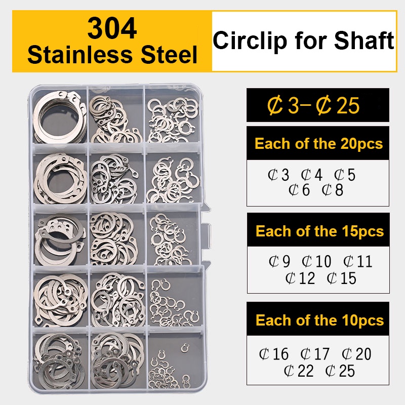 【WDY】Circlips for Holes / Circlips for Shafts / E Ring Combination Set ...