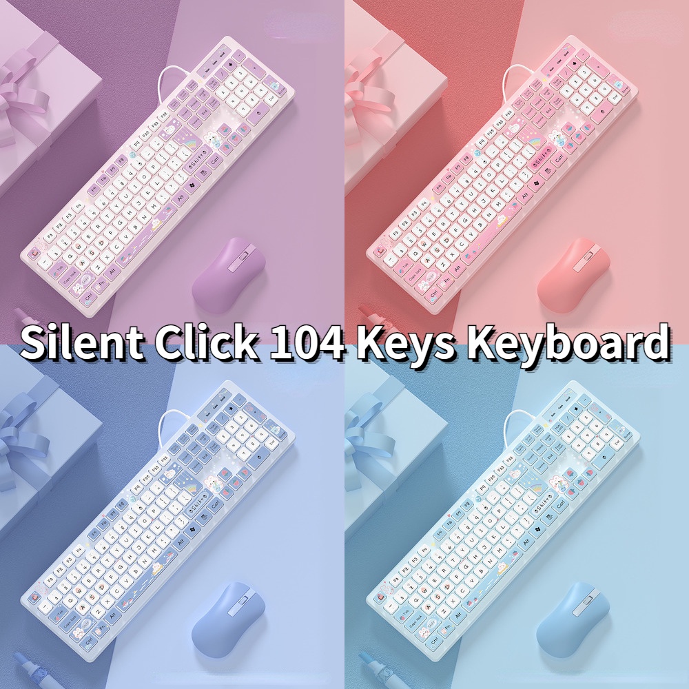 Wired USB Keyboards Cute Cartoon Rabbit Keyboard Silent Mute Pink ...