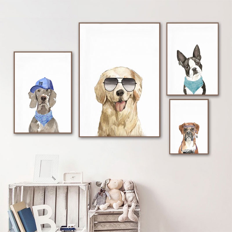 Cartoon Animal Posters and Prints Dog Wall Art Cute Animals Decorative ...