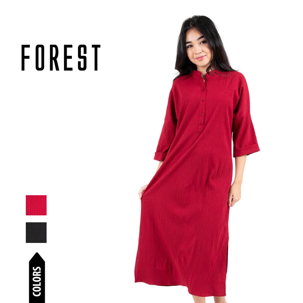Forest x Hatta Dolmat Ladies Woven Long Sleeve Mandarin Collar Midi ...