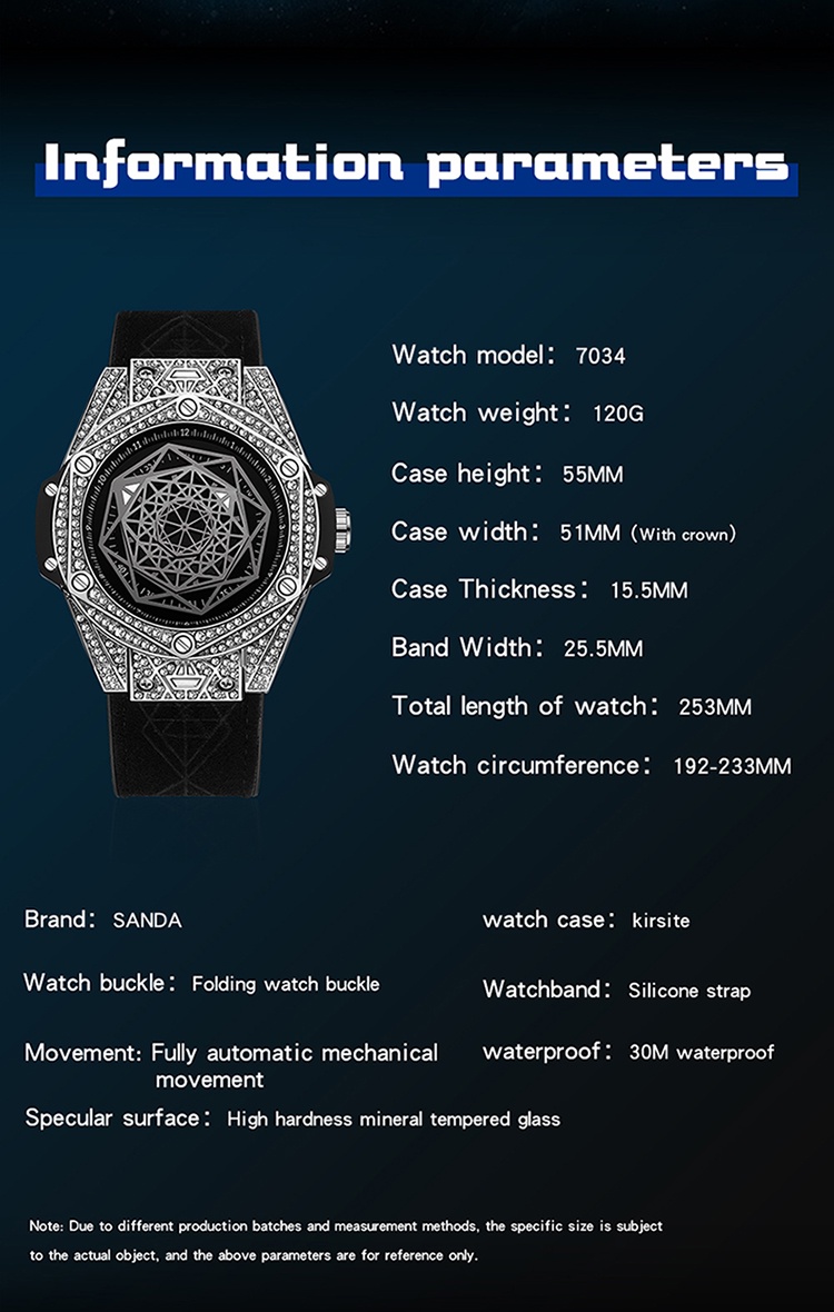Sanda Diamond Geometry Large Dial Luminous Luxury Automatic Watch Gift ...