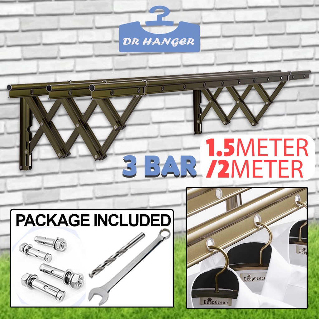 2M/1.5M X 3 BAR ALUMINIUM RETRACTABLE CLOTH HANGER (6688) OUTDOOR CLOTH ...