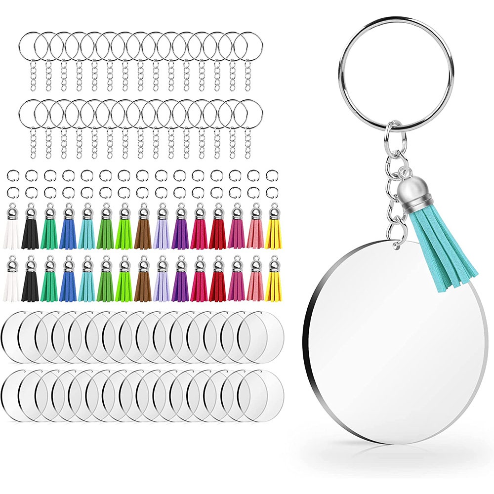 12 Pieces/set Transparent Circular Acrylic Disc Keychain Circular ...