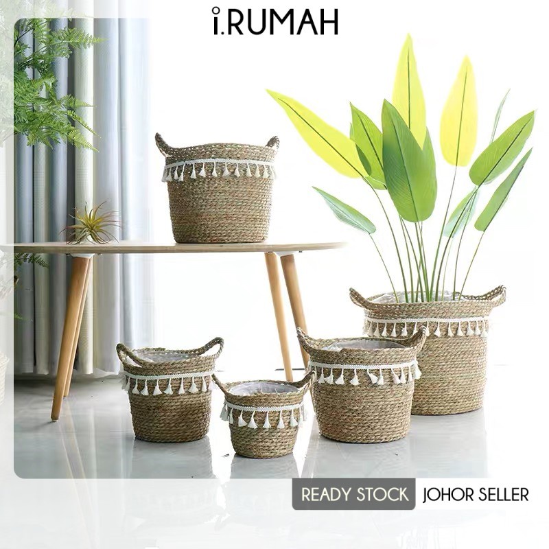 【i.Rumah】Tassel Style Nordic Rattan Straw Woven Flower Basket Pot Bag ...