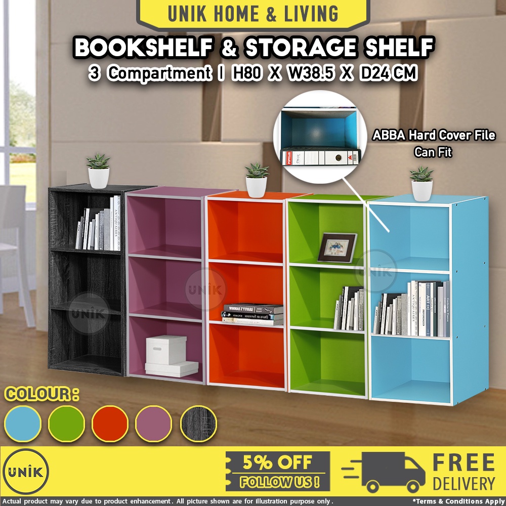 [UNIK] Kaler 3 Compartments Bookshelf Storage Utility File Shelf Book ...