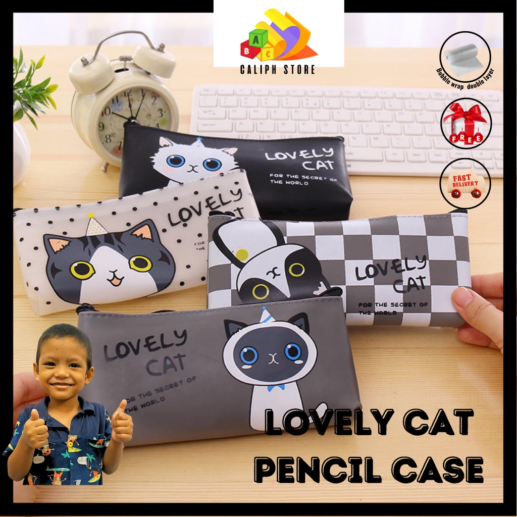 Cute Lovely Cat Printed Pencil Case Cartoon Creative Stationery Kotak ...