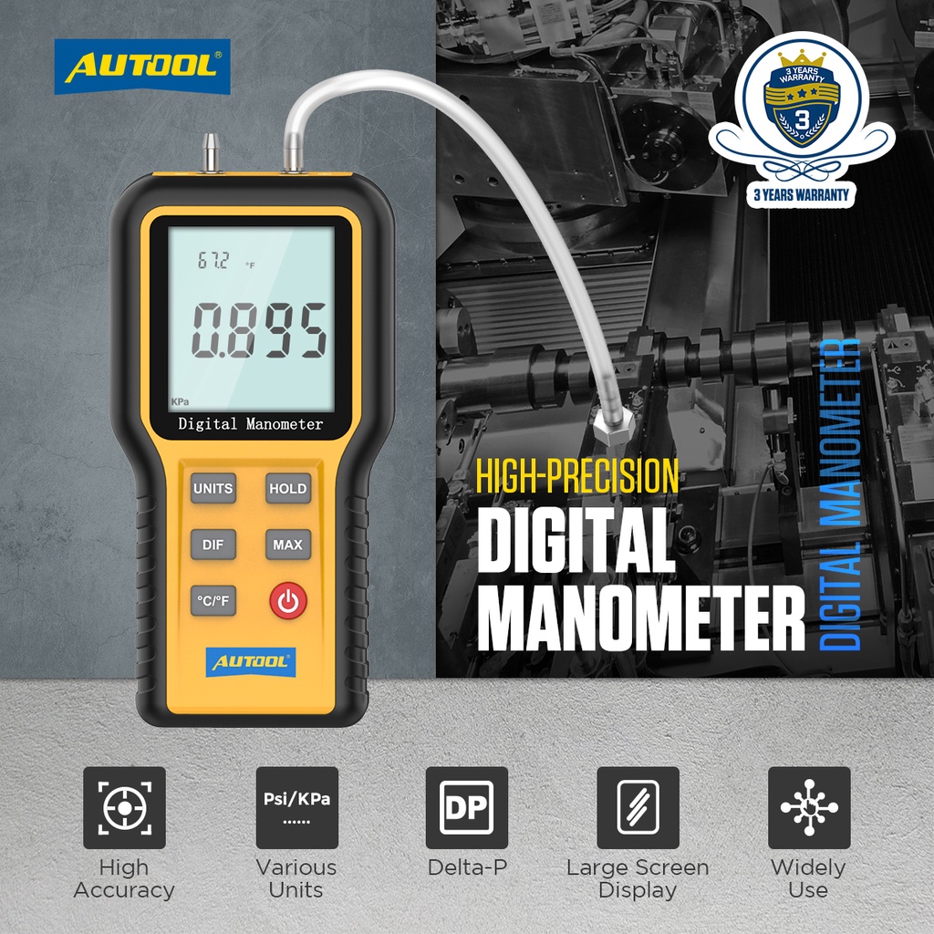 AUTOOL Digital Differential Manometer Hand-held Air Pressure Gauge ...