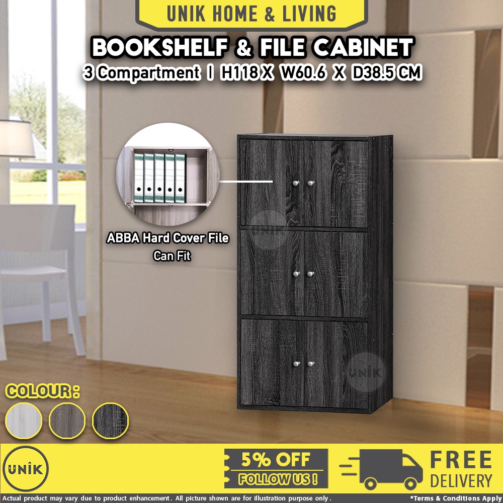 [UNIK] Suria 3 Closed Compartments Storage Shelf File Cabinet Bookshelf ...
