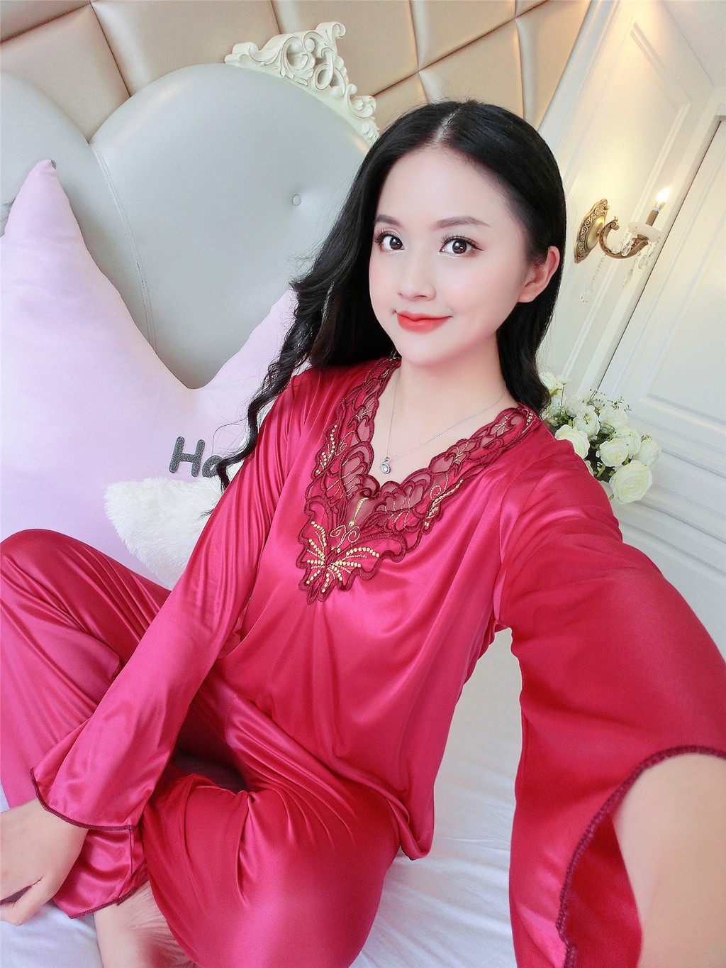 [ReadyStock] Loveena Plus Size Satin Long Sleeve Long Pants Sleepwear Pyjamas L7046 | Shopee ...