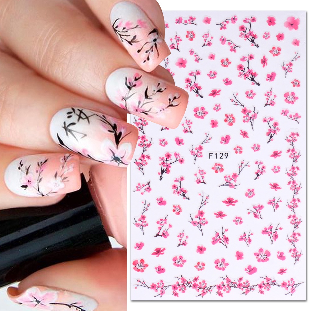1 Sheets Nail Art Stickers Wholesale Spring Pink Cherry Blossom ...