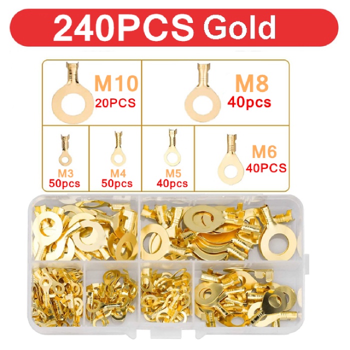 240 PCS M3/M4/M5/M6/M8/M10 Ring Lugs Eyes Copper Crimp Terminals Cable ...