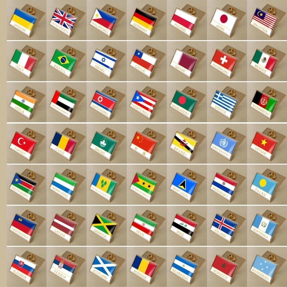 1pcs 50 Countries All Metal Flag Crystal Drop Resin Badge Brooch ...