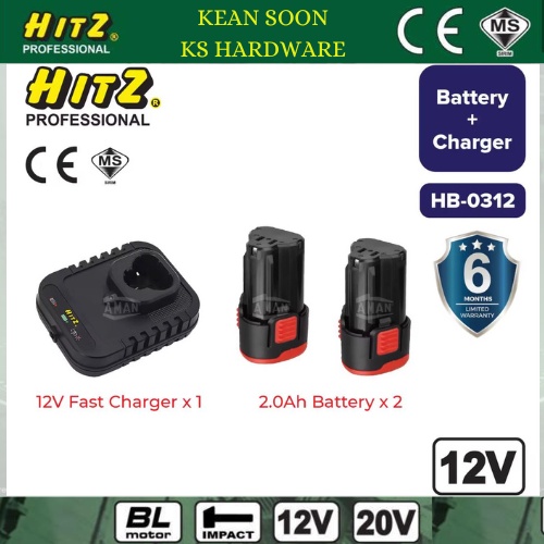 HITZ Battery And Fast Charger SIRIM 100% Original 12V 20V 2.0Ah 4.0Ah 5 ...