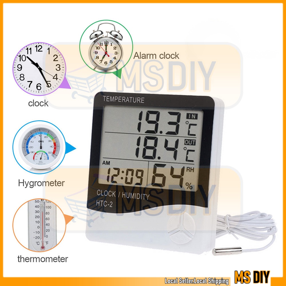 HTC-2 3 Row Display - In/Out Thermometer, Hygrometer & Alarm Clock ...