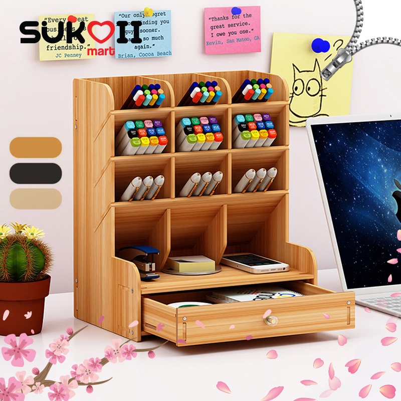 SKOI Office Student Desktop Multi Layer Pen Holder Wooden Desk ...