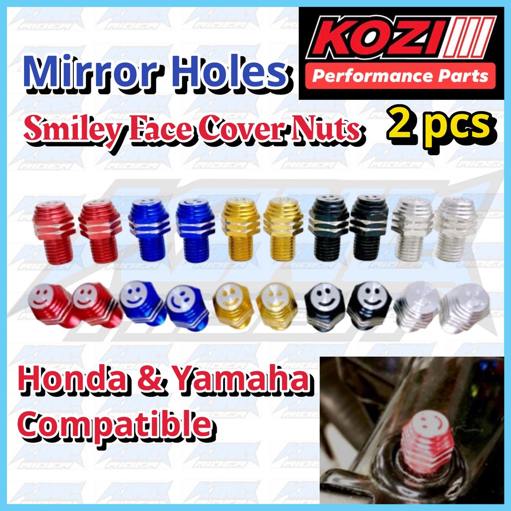 Kozi Color Alloy Side Mirror Hole Nut Cover Honda & Yamaha Smiley Face ...