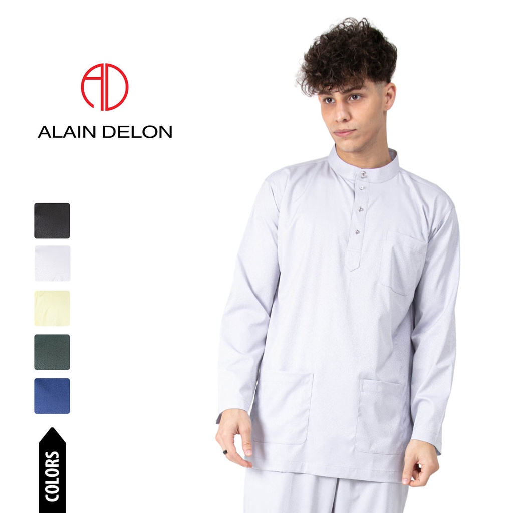 Alain Delon Baju Melayu Raya Cekak Musang Regular Fit-Navy Olive Lemon ...