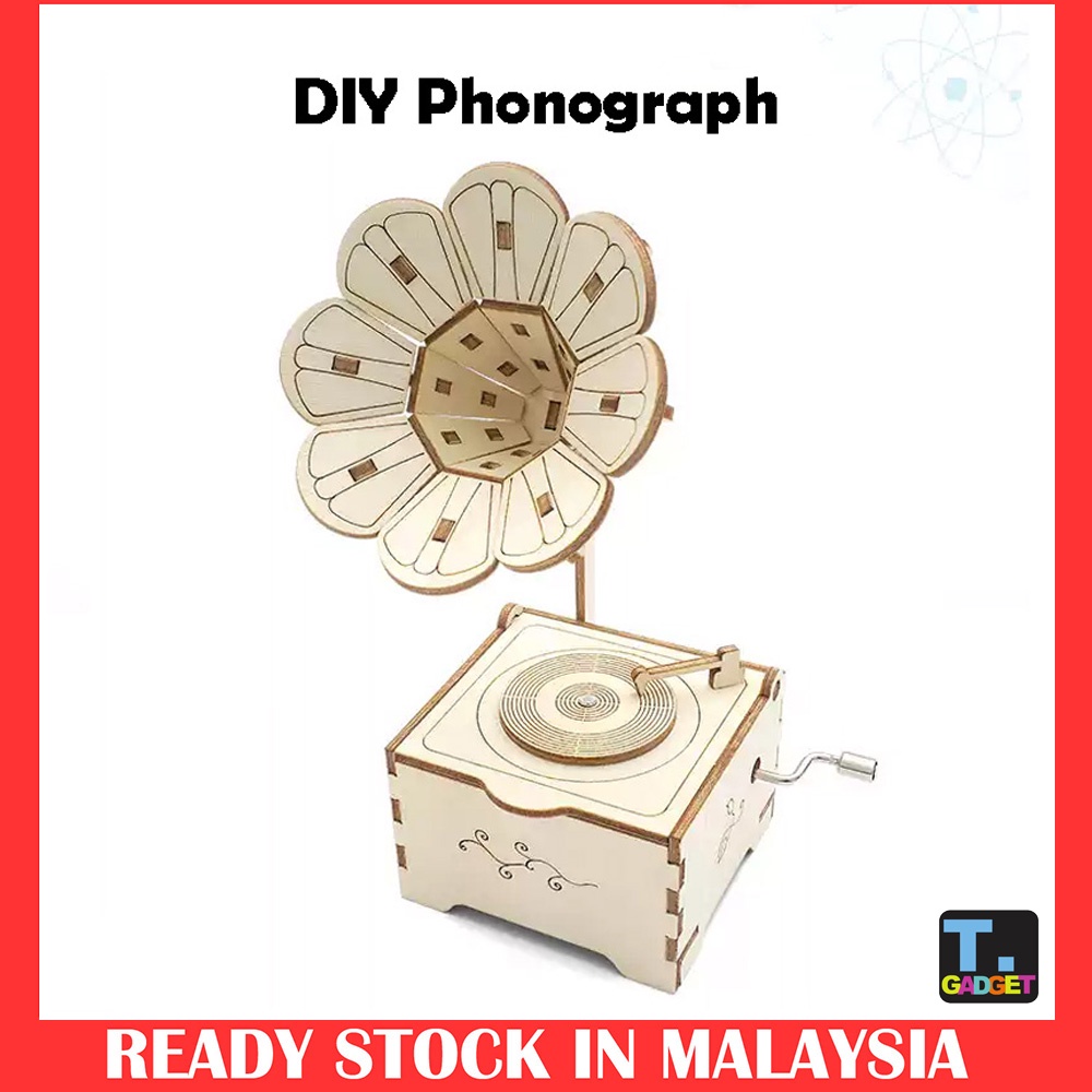 DIY STEAM Handmade Wooden Phonograph Music Box Educational Kits For ...