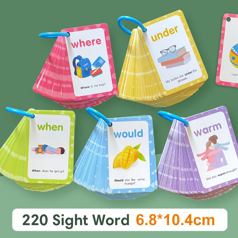 220 Cards Sight Words Flashcards with Pictures&Sentences 5 Levels High ...