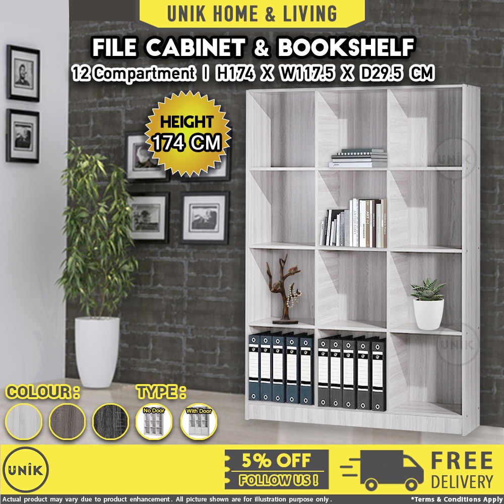 [UNIK] SURIA Bookshelf with 12 Compartment File Cabinet Multipurpose ...