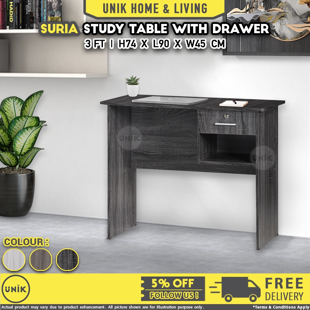 [UNIK] Suria Office Study Table Desk with Lockable Drawer | Meja Office ...