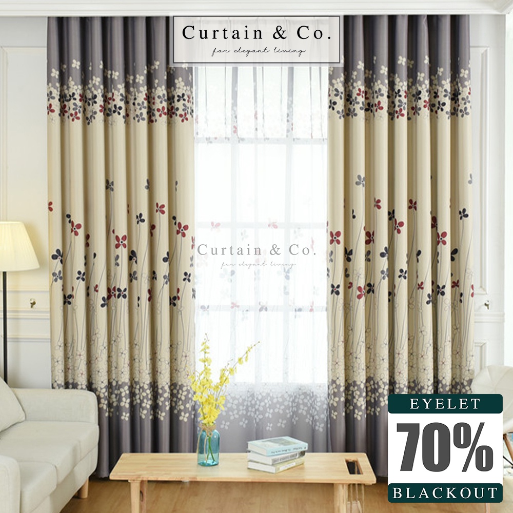 [1PC - Eyelet Type] Curtain & Co. Eyelet (Ring) Curtain Floral Window ...