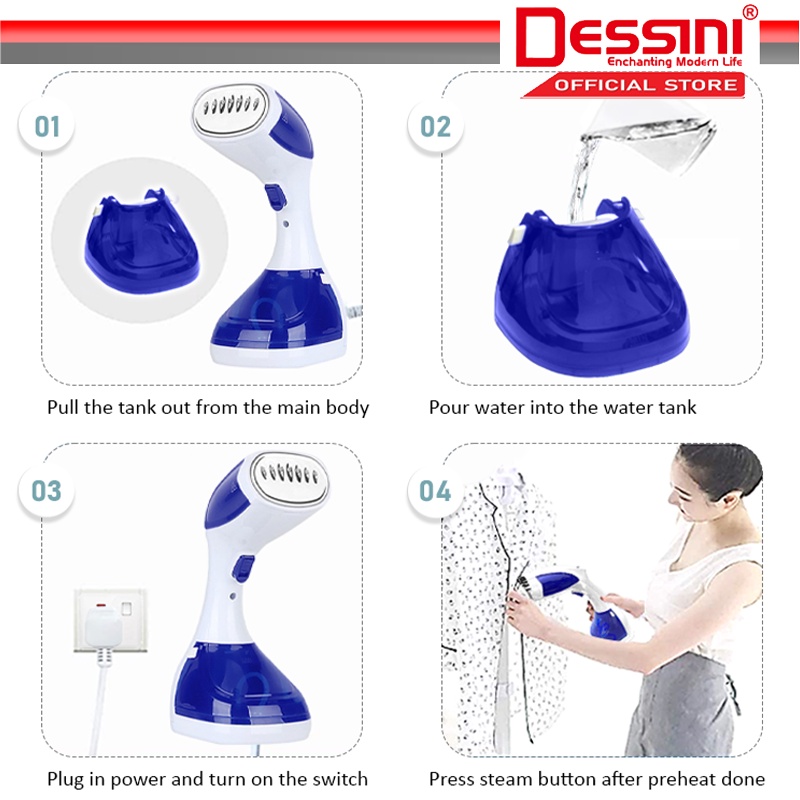 DESSINI ITALY 1100W Electric Ceramic Soleplate Garment Steam Iron ...
