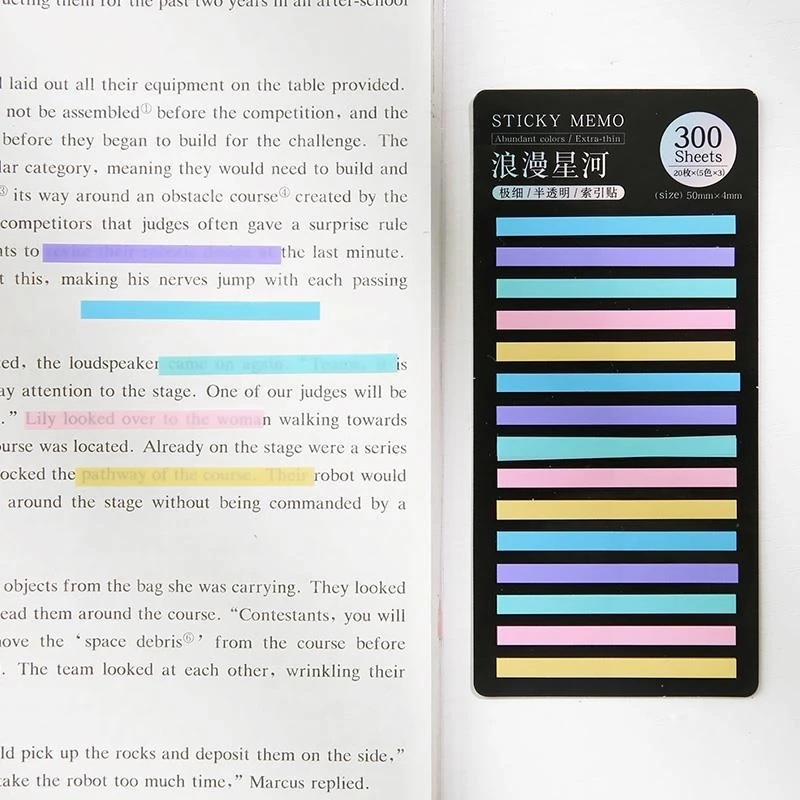 300 Sheets Color Sticky Note Long Index Sticker PET Translucent Index ...