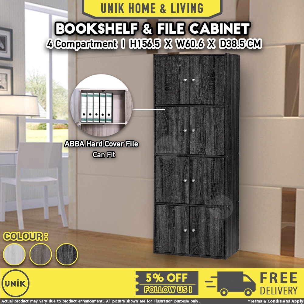 [UNIK] Suria 4 Closed Compartments Storage Shelf File Cabinet Bookshelf ...