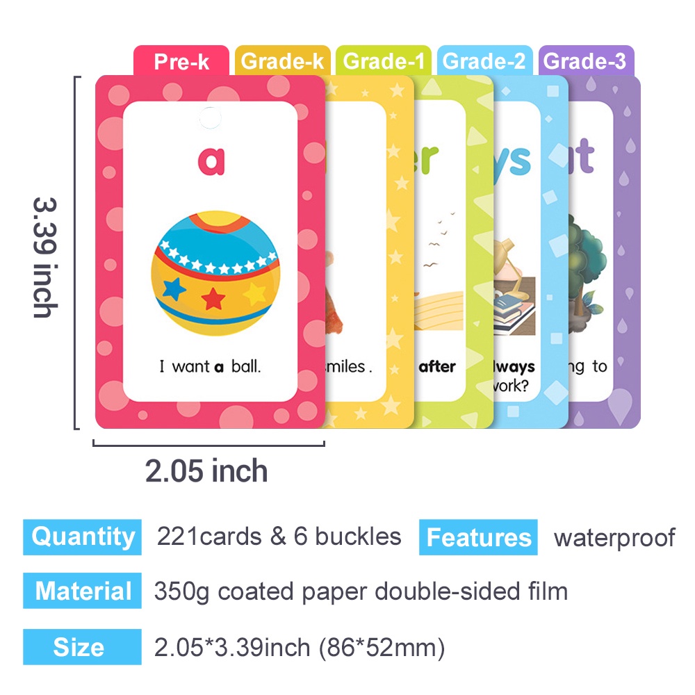 220 Cards Sight Words Flashcards with Pictures&Sentences 5 Levels High ...