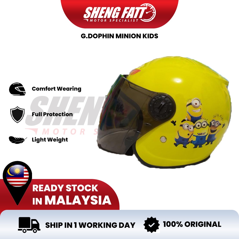 SHENG FATT Kids Minion Helmet Motor With Visor Topi Keledar Keselamatan ...