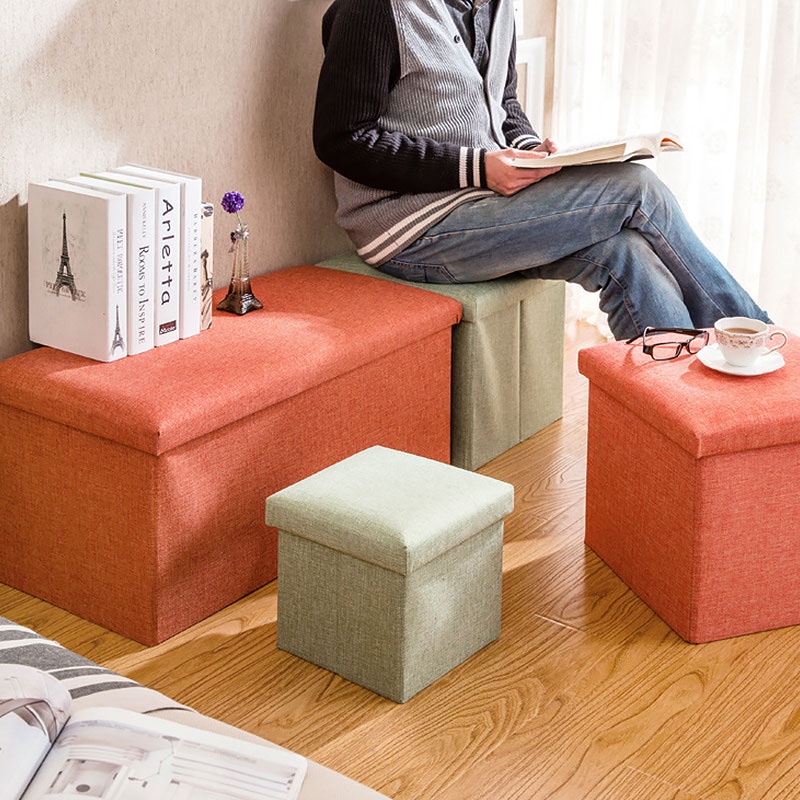 XL 76 x 38 x 38cm Collapsible Storage Stool Box Folding Ottoman Bench ...