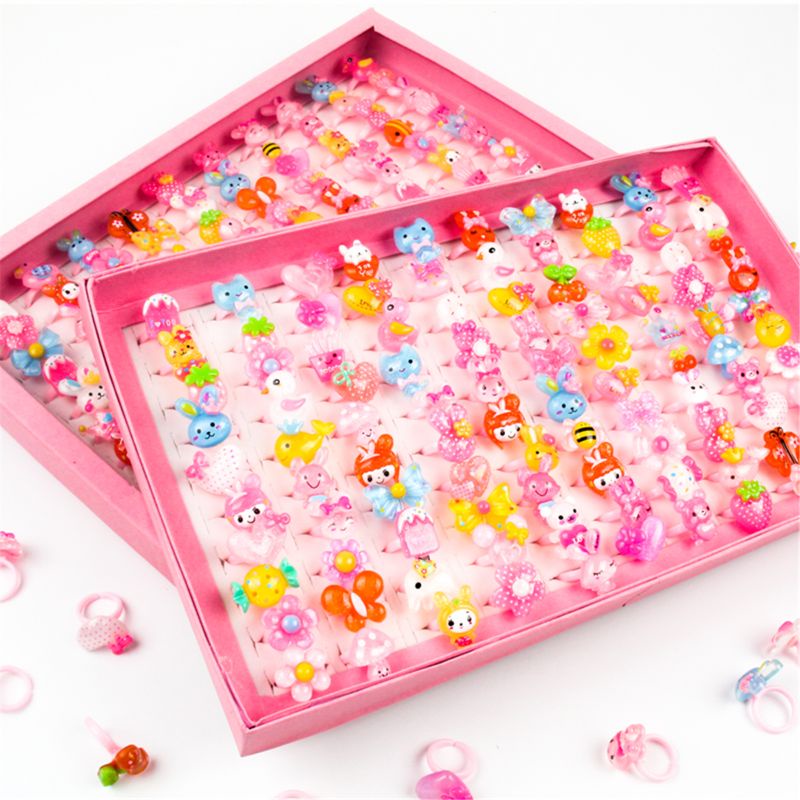 Children's Cartoon Rings Candy Flower Animal Bow Shape Ring Set Mix ...
