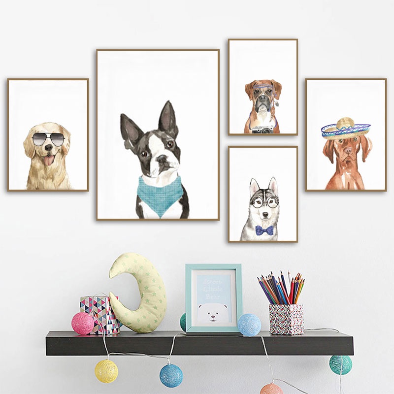 Cartoon Animal Posters and Prints Dog Wall Art Cute Animals Decorative ...