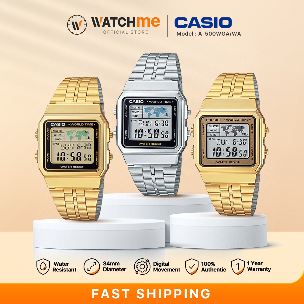 CASIO VINTAGE A-500 SERIES Fashion Digital Water Resistant Stainless ...