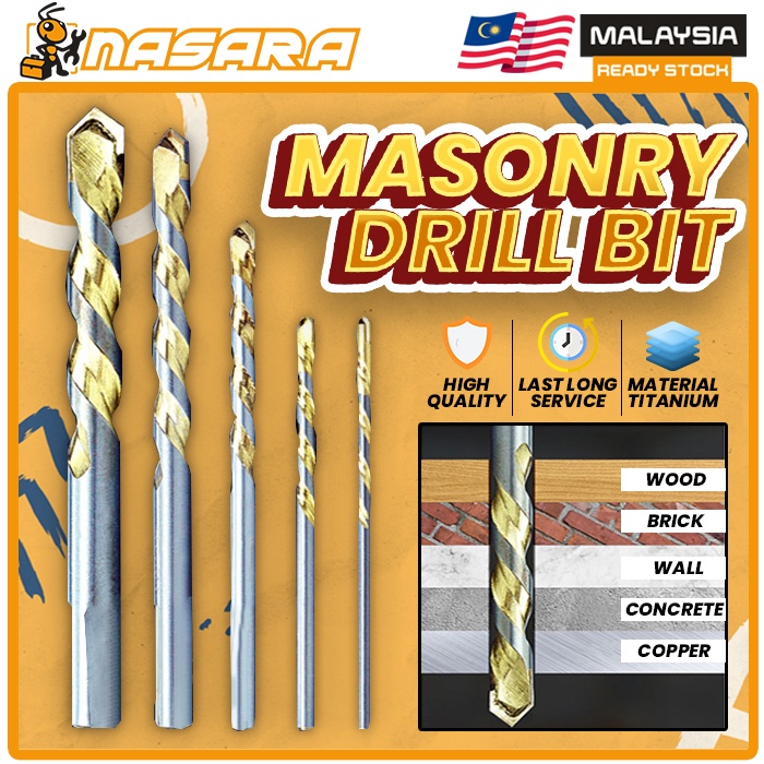 Nasara Masonry Wall Impact Drill Bit Metal Concrete Twist Drill Bit ...