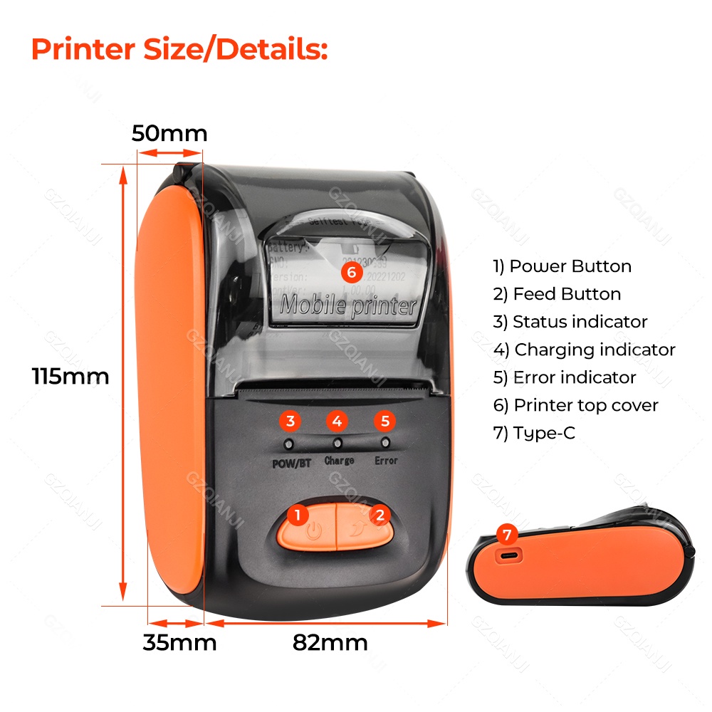 Portable Mini Thermal Printer Bluetooth 58mm Android POS System for ...