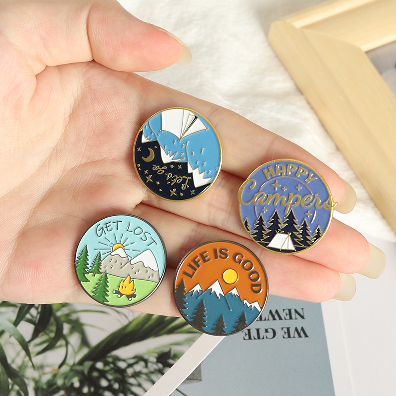 Outdoor Adventure Mountain Enamel Pins Wild Camping Hiking Lapel ...