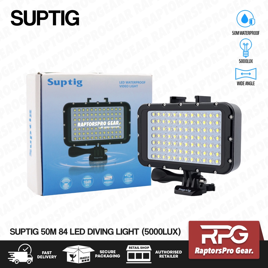 SUPTIG 50M 84 LED Diving Light (5000lux) for GoPro/DJI/Insta360/Action ...